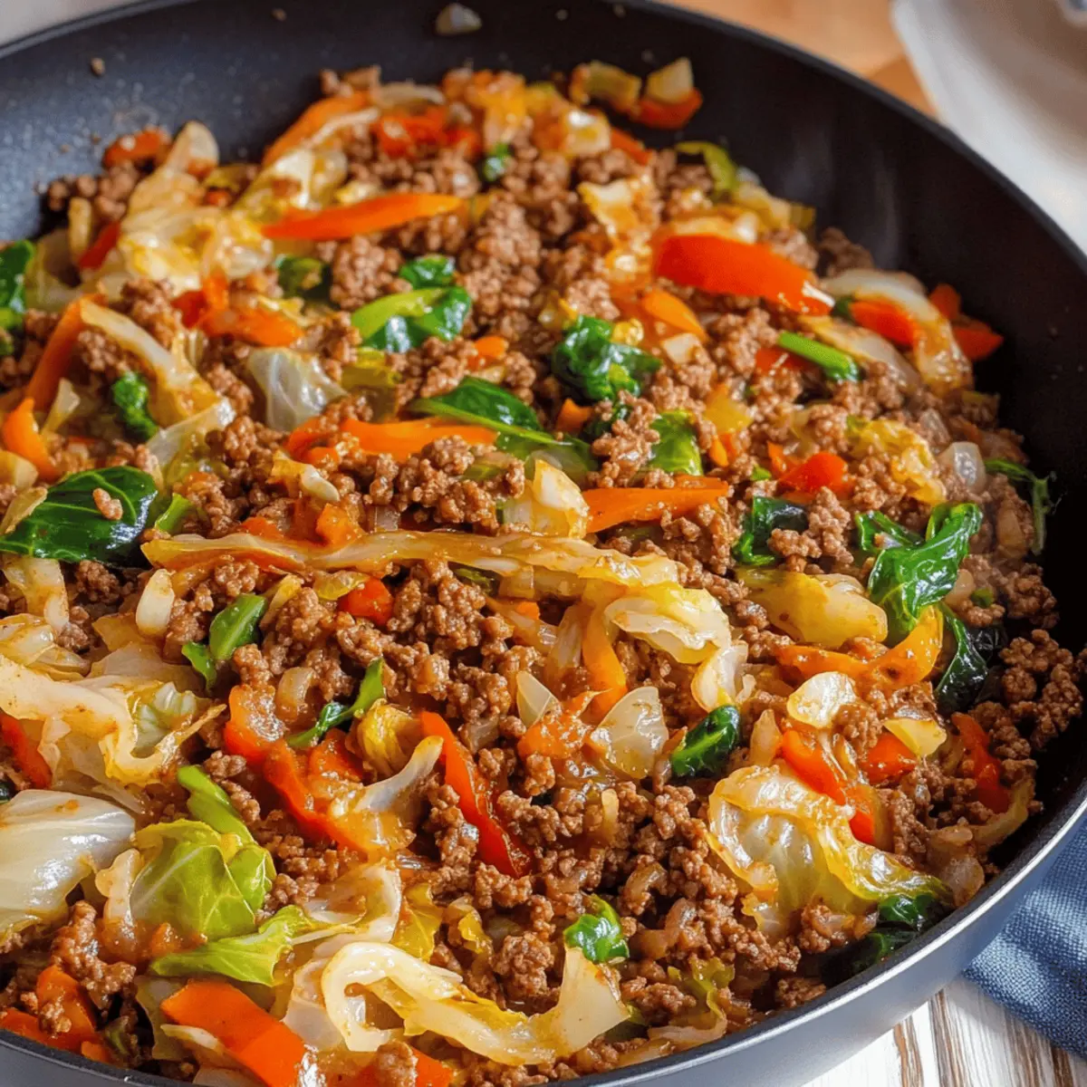 Easy Irresistible Crispy Ground Beef and Cabbage Skillet